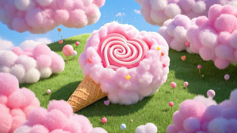 Sweet Magical Landscape with Candy Heart and Ice Cream AI Generated ...