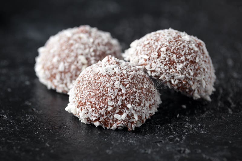 Sweet Mallow Snowballs with Chocolate Coating and Coconut Stock Photo ...