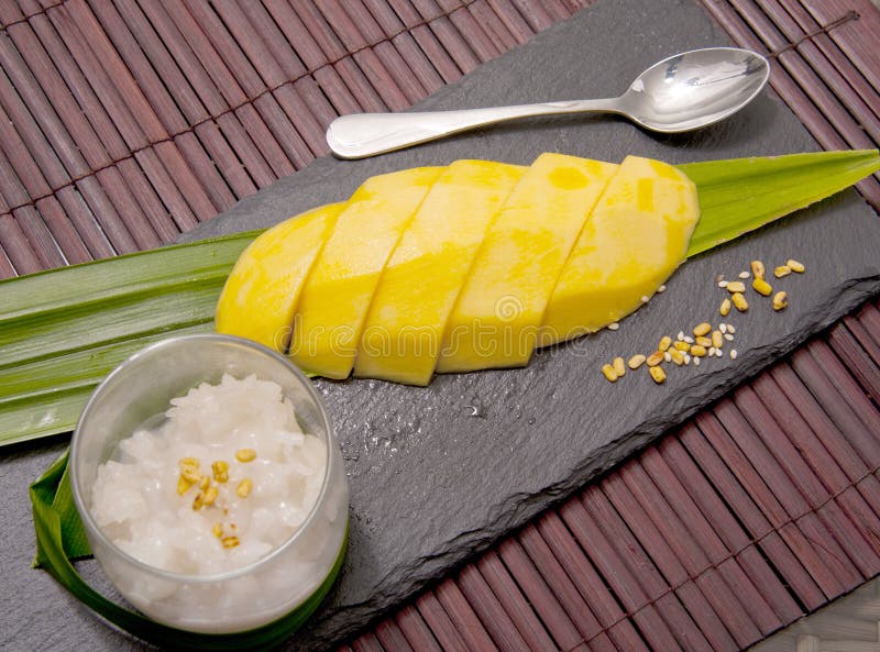 Sweet Mango with Sticky Rice Mix with Coconut Milk Stock Image - Image ...