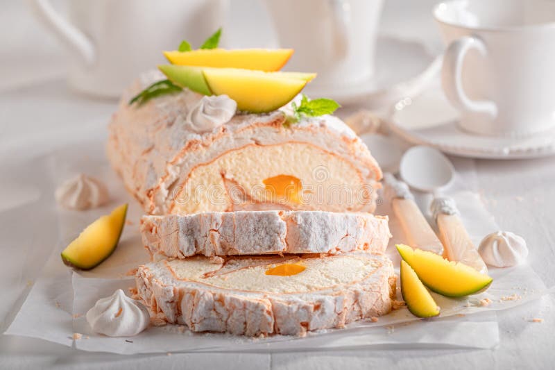 Sweet Mango Swiss Roulade Served As Spring Dessert Stock Photo - Image ...