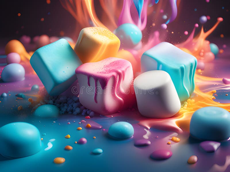 Sweet Marshmallow with Liquid Paint Splashes Stock Illustration ...