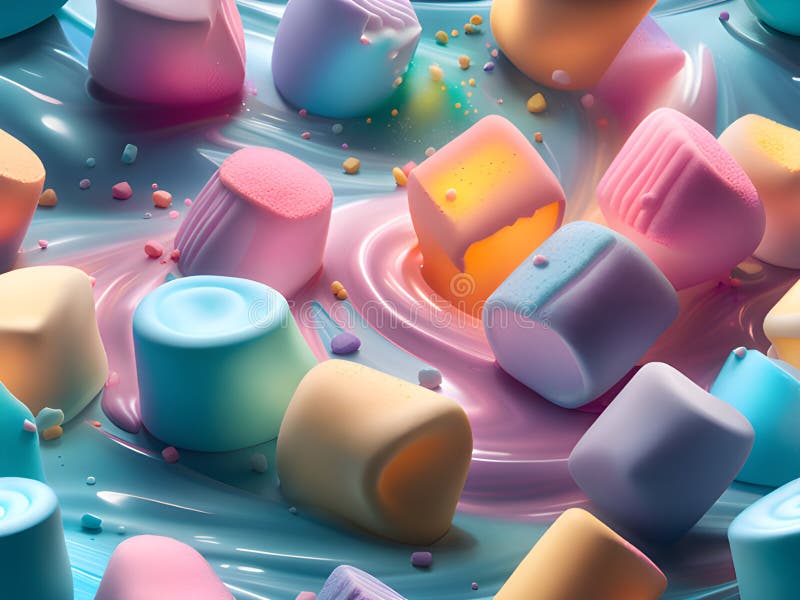 Sweet Marshmallow with Liquid Paint Splashes Stock Illustration ...