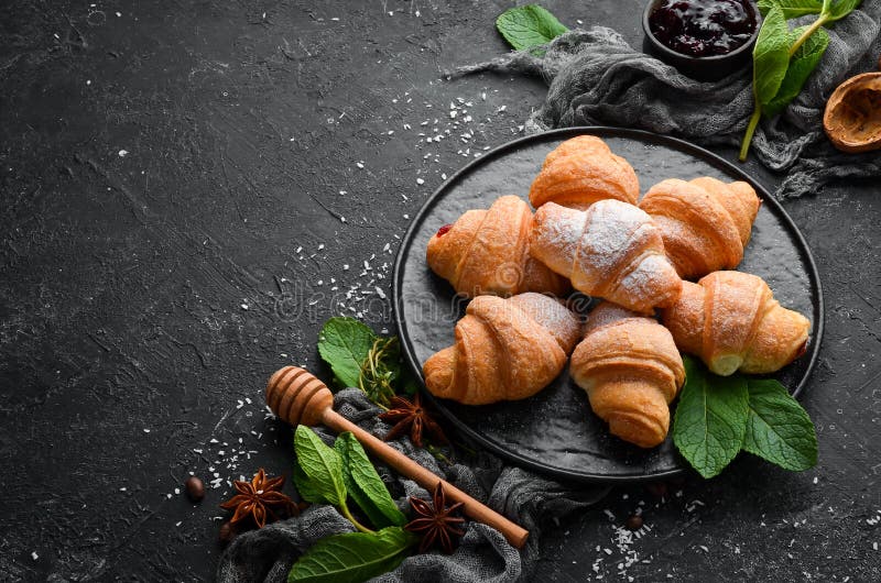 Sweet Mini Croissants with Jam. Baking Stock Photo - Image of baking ...