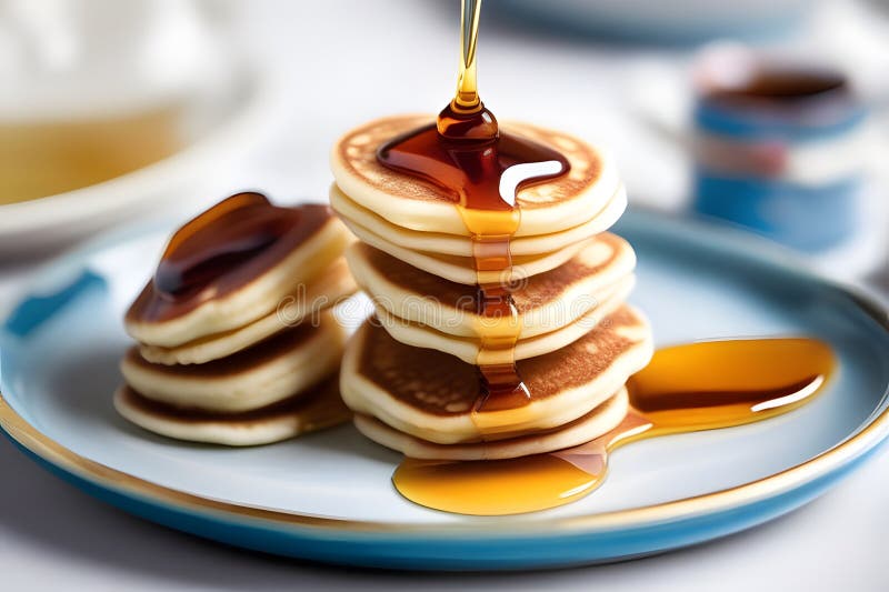 Sweet Mini Pancakes with Maple Syrup. Delicious Breakfast Option Stock ...