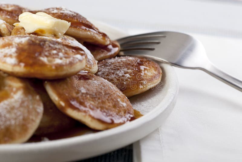 Sweet Mini Pancakes and Syrup Stock Photo - Image of butter, sweets ...