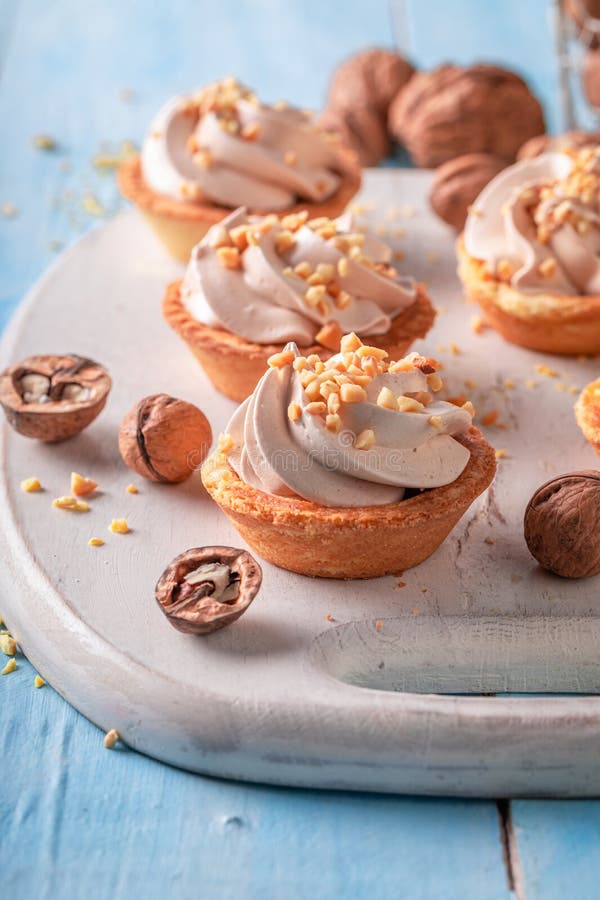 Sweet Mini Tartlets Made of Walnuts and Cream Stock Image - Image of ...
