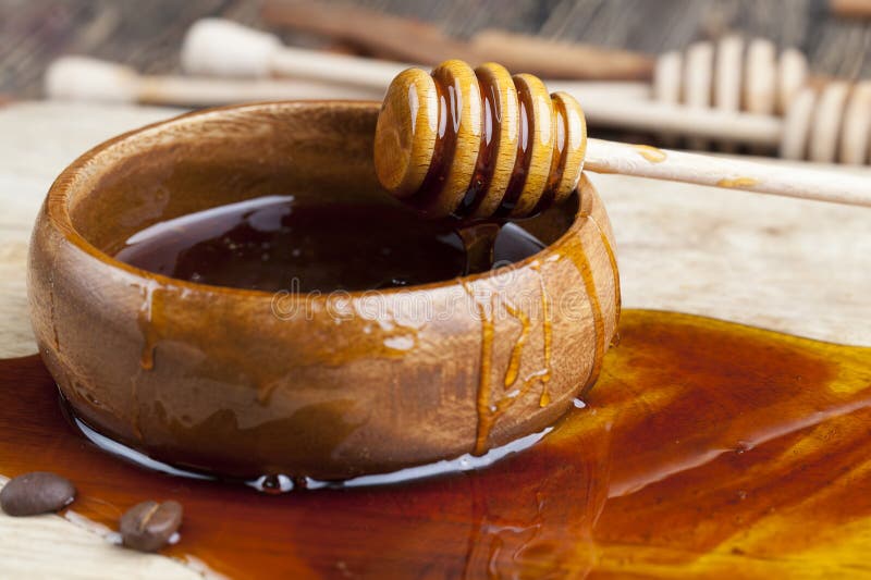 Sweet Natural Bee Honey Spilled on the Table Stock Photo - Image of ...