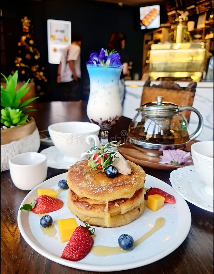 Sweet Pan Cake Fruit with Syrup Stock Image - Image of restaurant ...