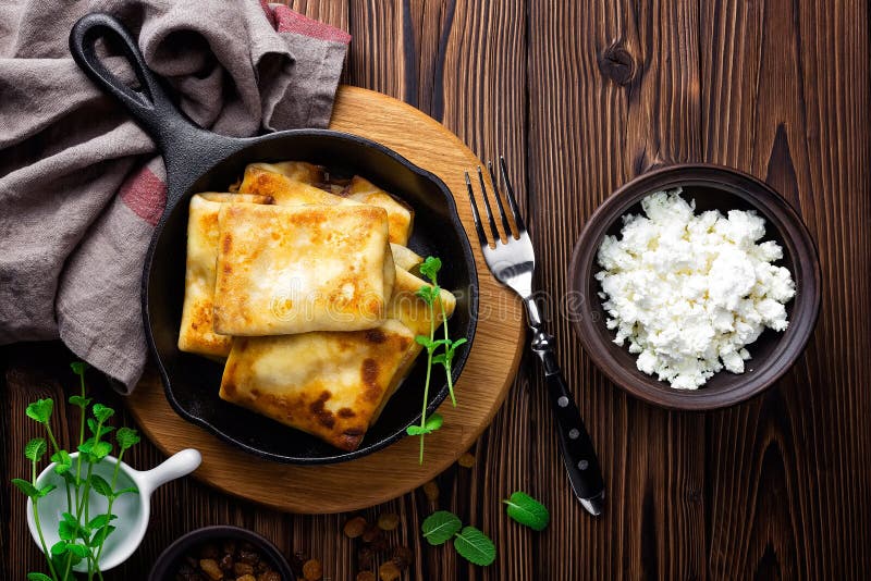 Sweet Pancakes Stuffed Cottage Cheese Stock Image - Image of crepe ...