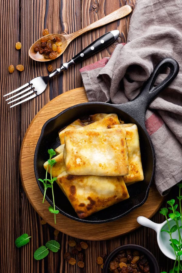 Sweet Pancakes Stuffed Cottage Cheese Stock Image - Image of appetizer ...