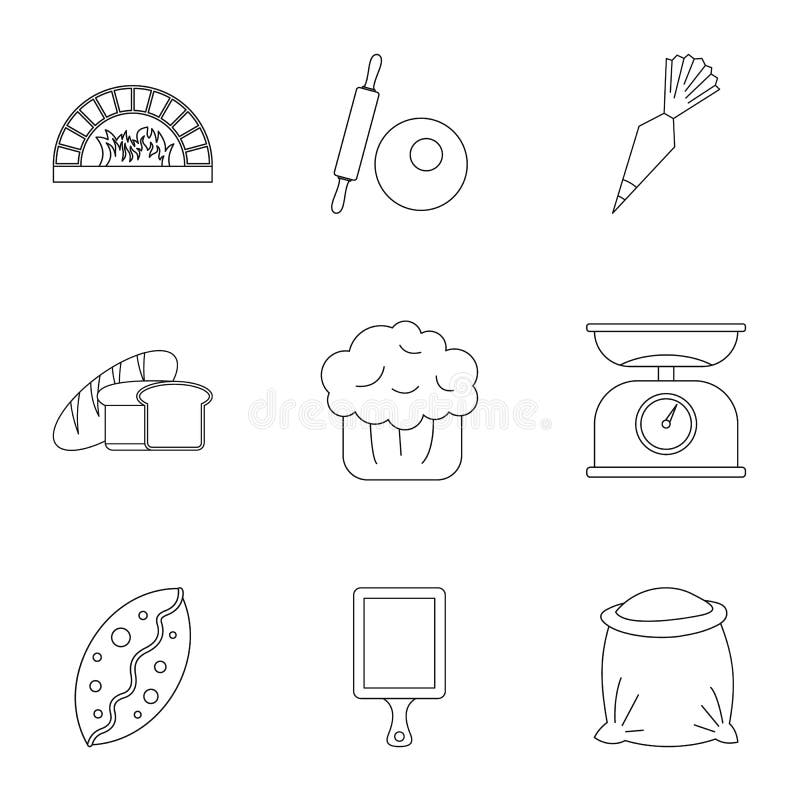Pastries Icons Set, Outline Style Stock Vector - Illustration of dinner, potholder: 89599428