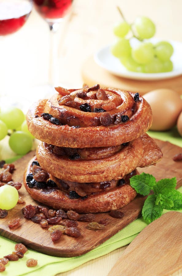 Sweet Pastry Rolls With Raisins Stock Image - Image of snack, french ...