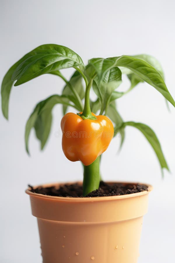 Sweet Pepper Growing in White Pot on White Background. Generative AI ...