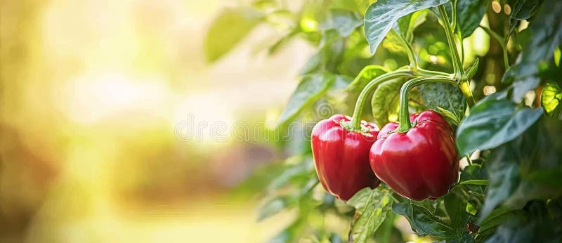 Sweet Peppers or Red Bell Peppers on a Pepper Tree. Stock Photo - Image ...