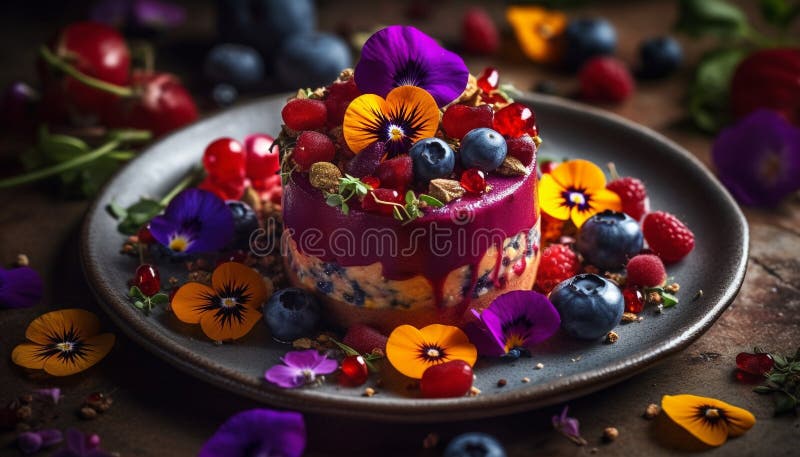 Sweet Pie with Fresh Berries and Chocolate Generated by AI Stock Image ...