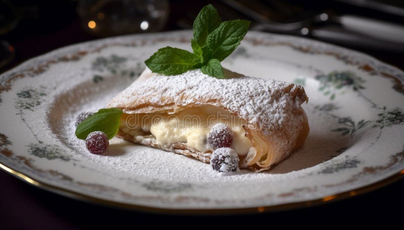 Sweet Pie with Raspberry and Whipped Cream Decoration Generated by AI ...