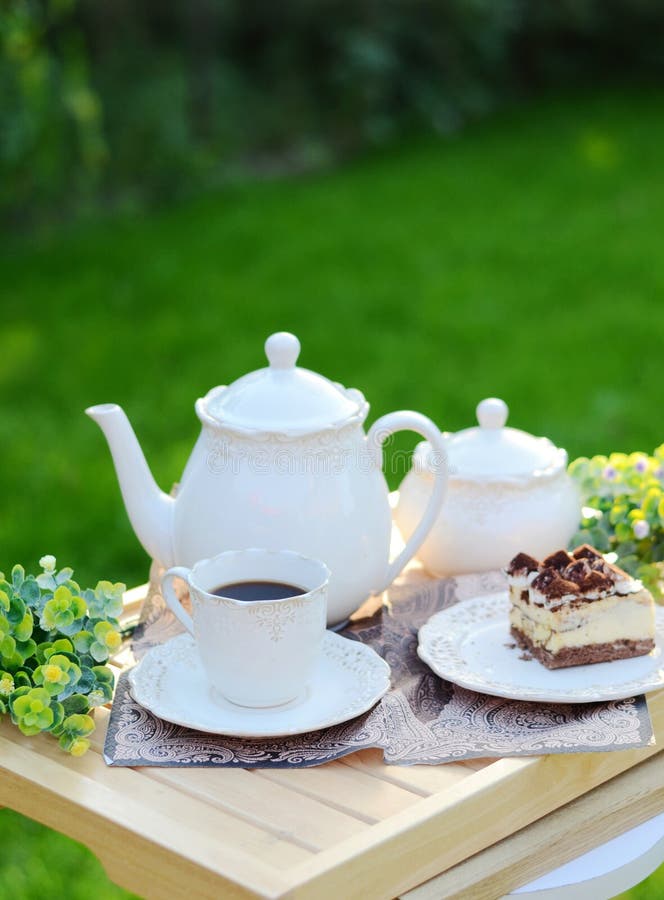 Sweet Piece of Cake Served with Coffee Stock Photo - Image of orange ...