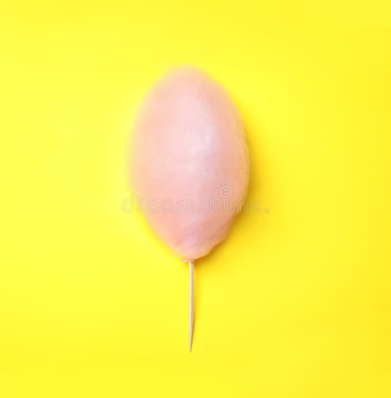Sweet Pink Cotton Candy on Yellow , Top View Stock Image - Image of ...