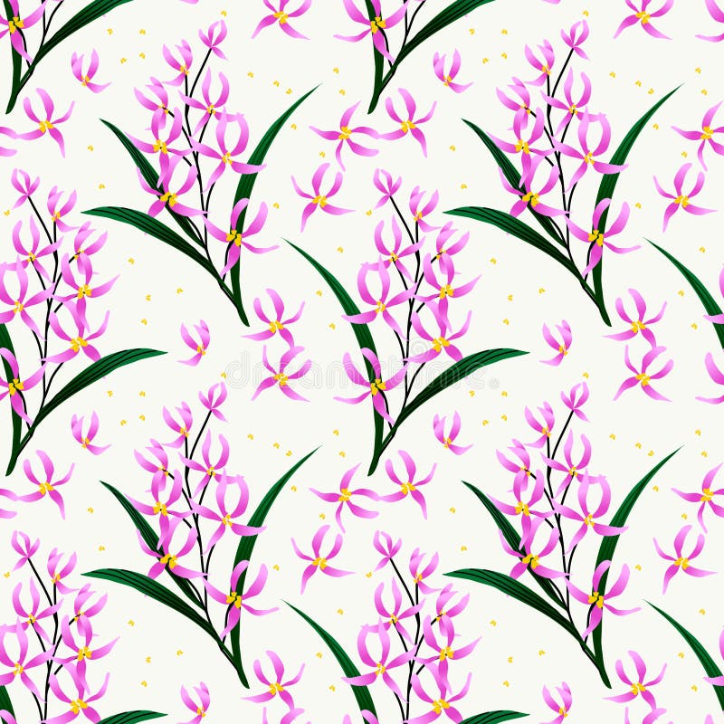 Sweet Pink Orchid Flower Seamless Pattern Stock Illustration ...
