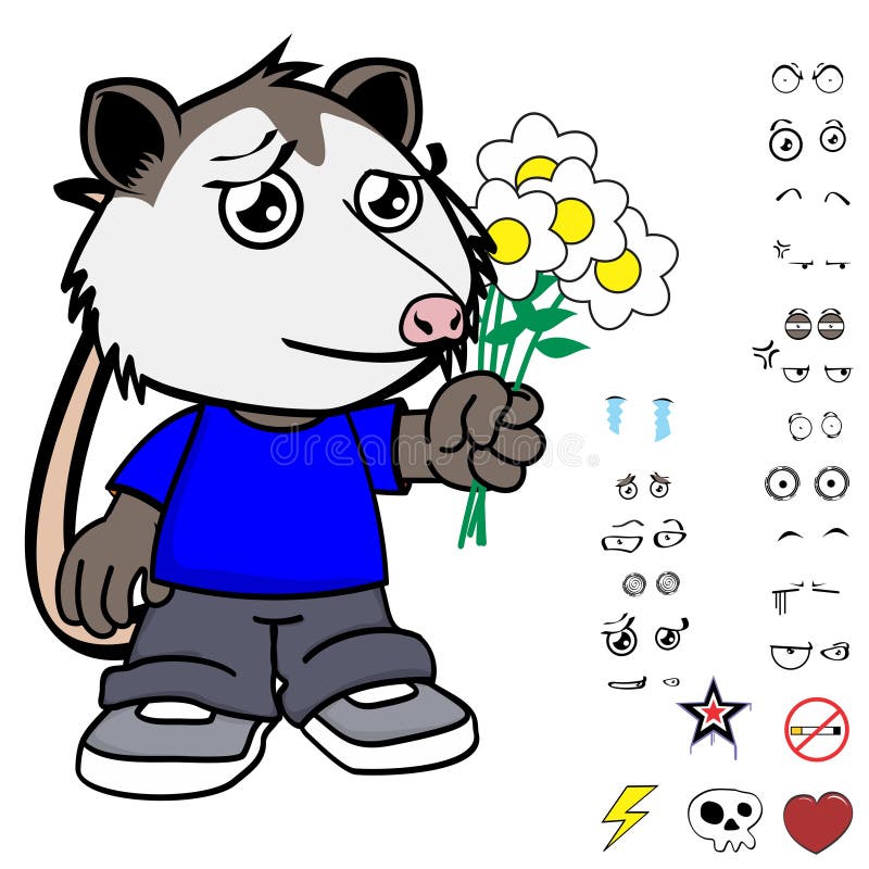 Sweet Possum Character Cartoon Kawaii Expressions Set Stock Vector ...