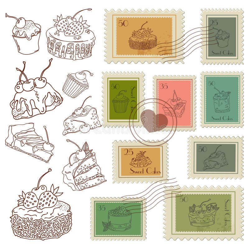 Sweet Postage Stamps Vector Set Stock Vector - Illustration of heart ...