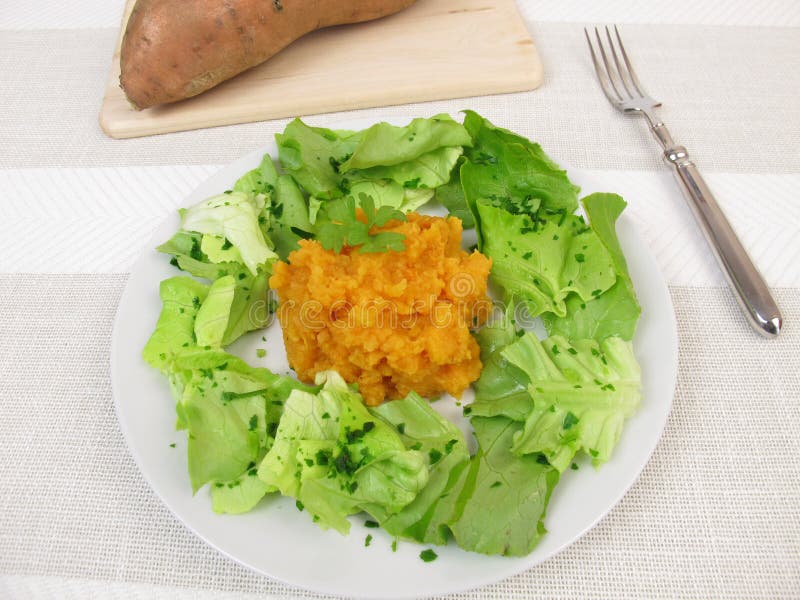 Sweet Potato Mash and Salad Stock Photo - Image of orange, mashed: 65960184