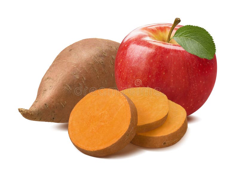 Sweet Potato Slices and Red Apple Isolated on White Background Stock ...