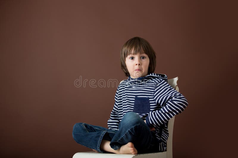 Sweet Preschool Boy, Making Faces with Different Emotion Stock Image ...