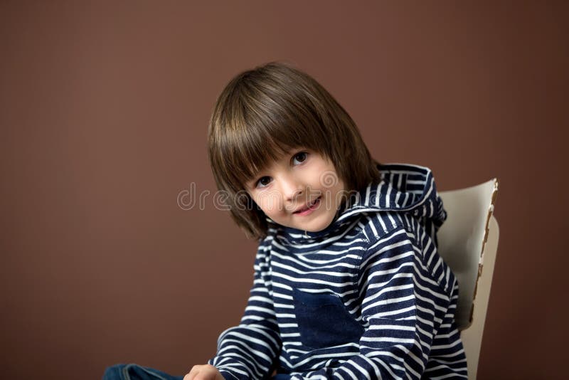 Sweet Preschool Boy, Making Faces with Different Emotion Stock Image ...