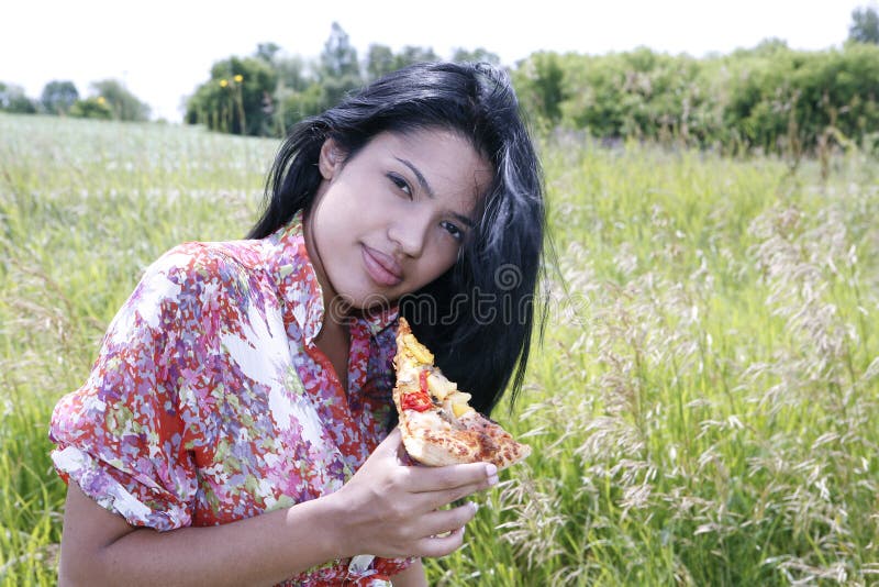 Sweet and Pretty Girl Eating Pizza Stock Image - Image of fashion, cute ...