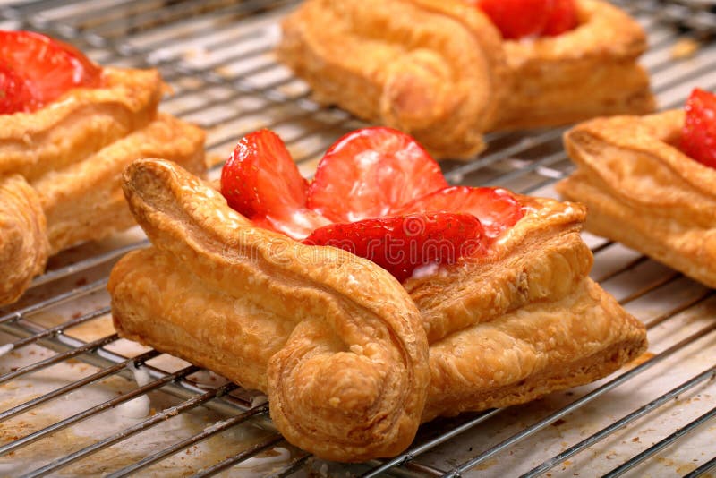 Sweet Puff Pastry with Cream and Fruit Stock Image - Image of kitchen ...