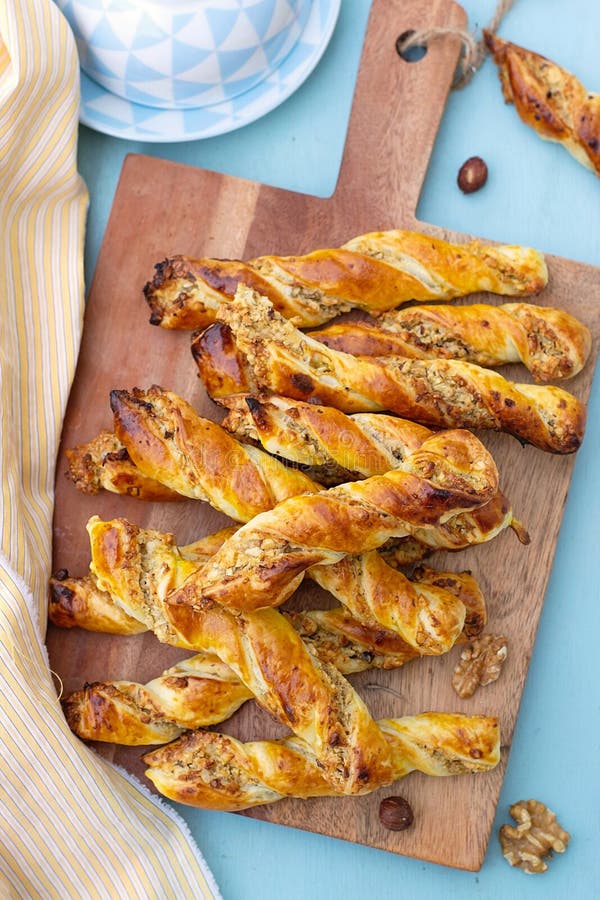 Sweet Puff Pastry Swirls with Walnuts and Sugar Stock Image - Image of ...