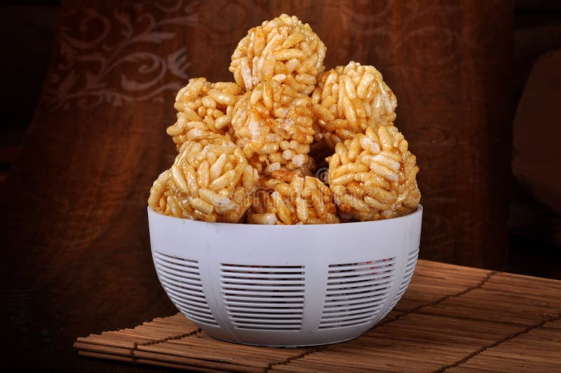 Sweet puffed rice balls stock photo. Image of snack - 178280180