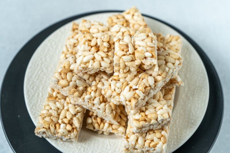Sweet Puffed Rice. Food Dessert Crispy Cracker with Sugar Stock Image ...