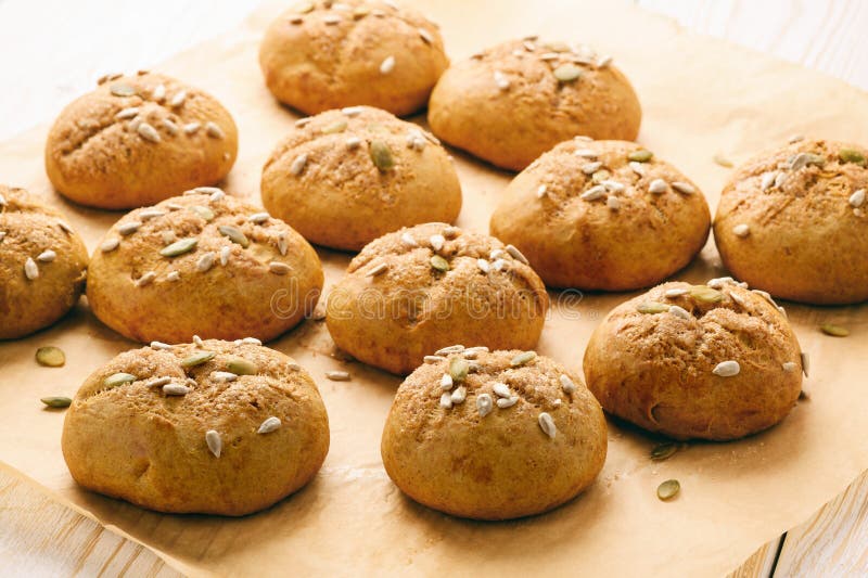 Sweet Pumpkin Buns with Cinnamon and Ginger. Stock Photo - Image of ...
