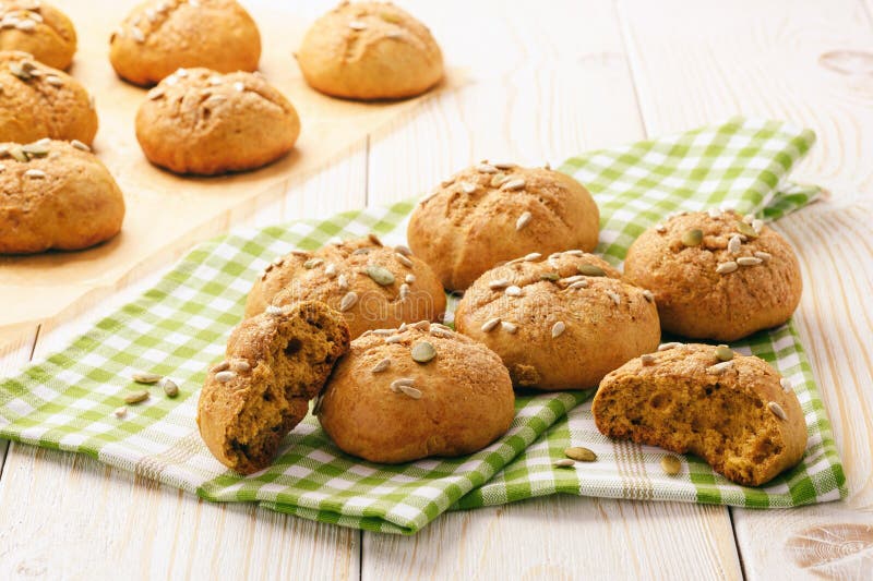 Sweet Pumpkin Buns with Cinnamon and Ginger. Stock Photo - Image of ...