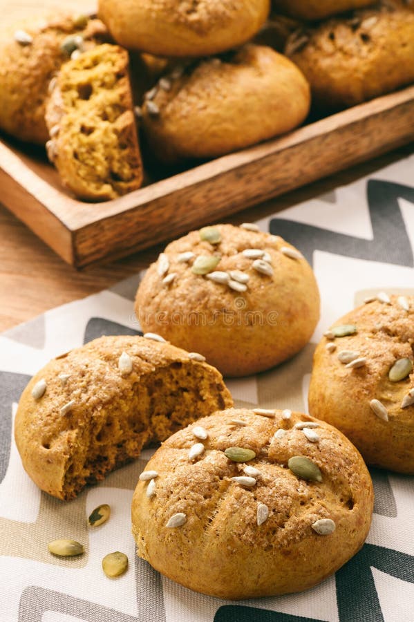Sweet Pumpkin Buns with Cinnamon and Ginger. Stock Photo - Image of ...