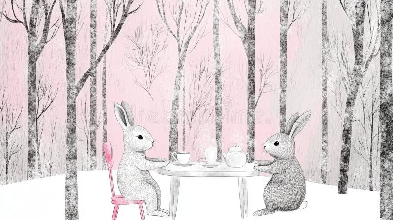 Sweet Rabbits Partaking in a Tea Party within a Forest Stock Image ...