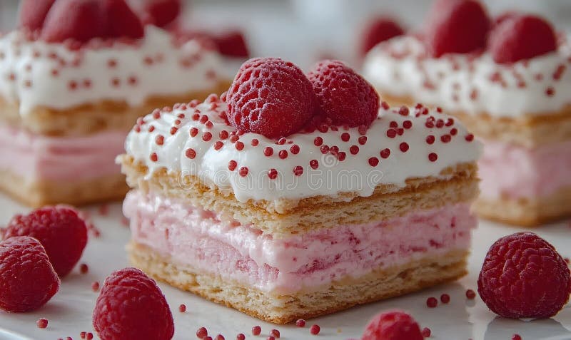 Raspberry Ice Cream Cake stock illustration. Illustration of layers ...