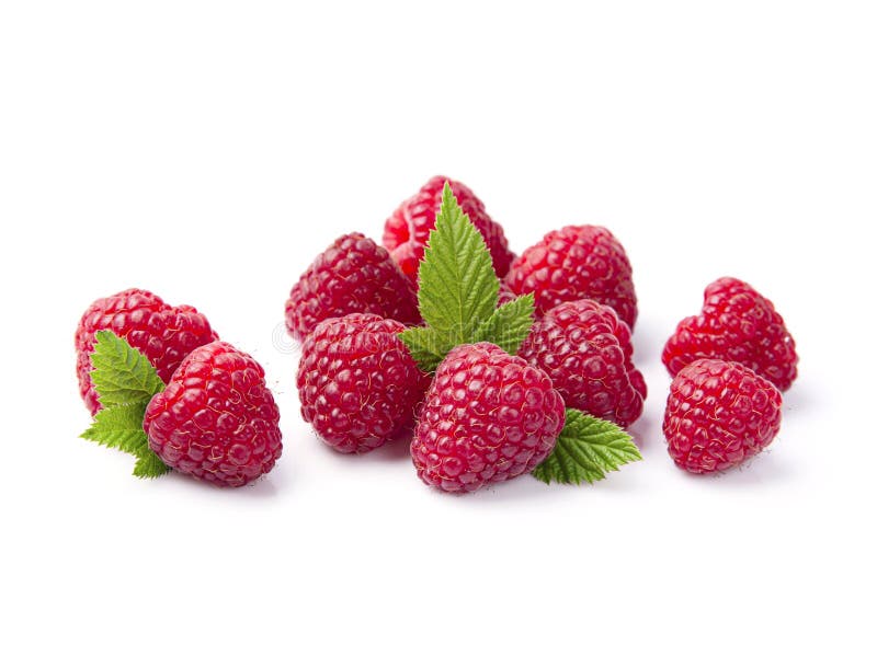 Sweet Raspberry with Leaves on White Backgrounds. Healthy Food Stock ...