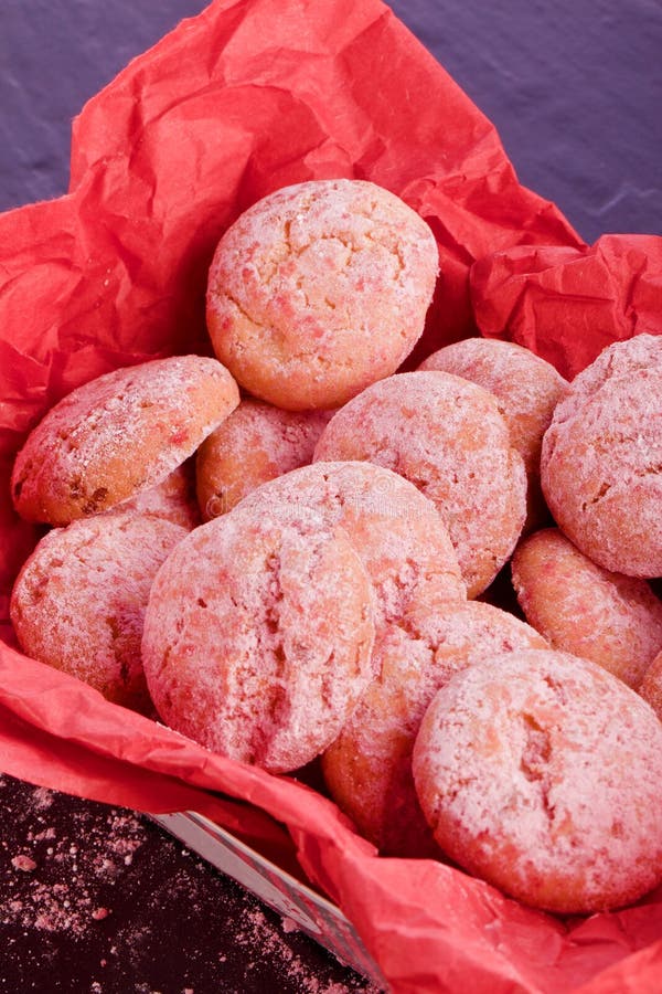 Sweet Raspbery Cookies in a Red Basket Stock Photo - Image of calories ...