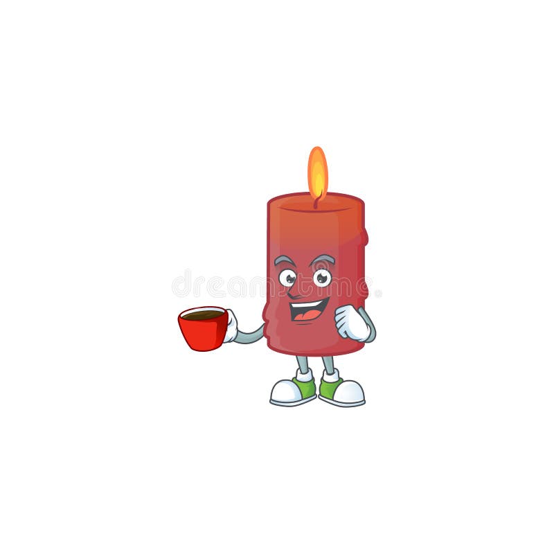 Sweet Red Candle Cartoon Character with a Cup of Coffee Stock Vector ...