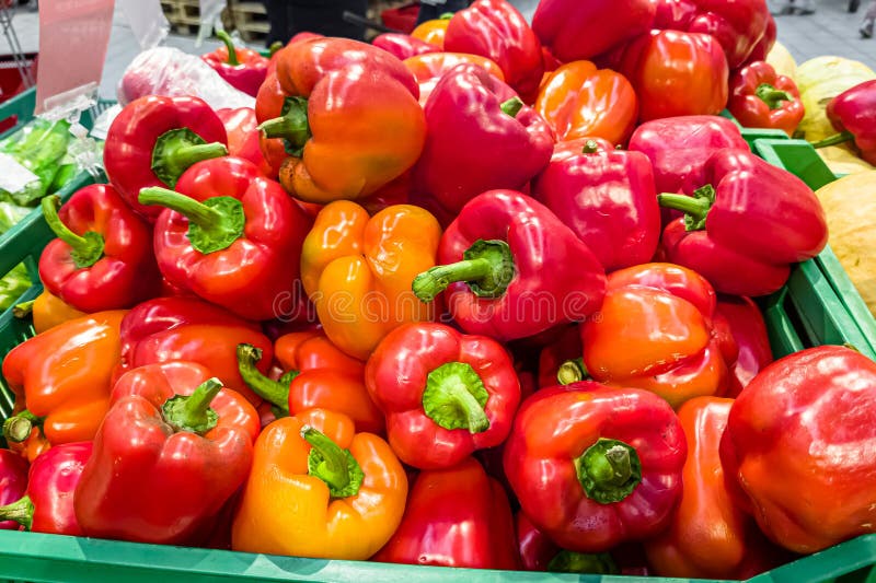 Sweet Red Peppers are in the Store Drawer Stock Image - Image of ...