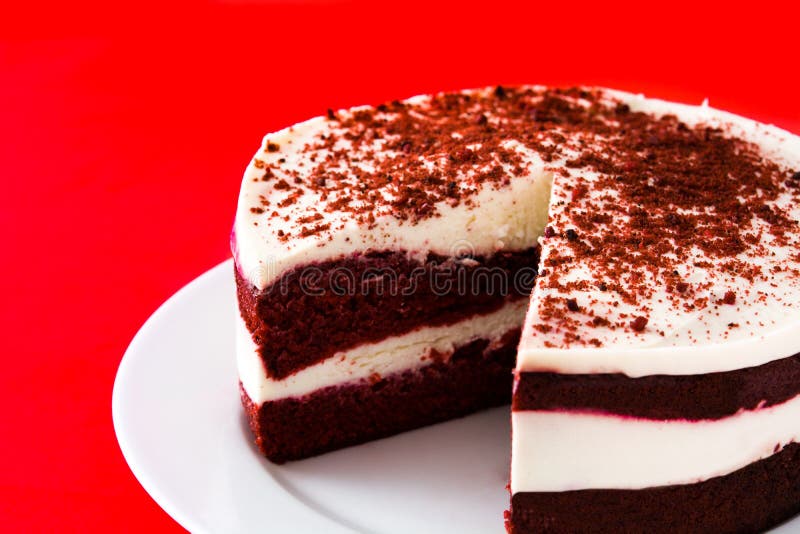Red Velvet Cake on Red Background Stock Photo - Image of bakery, sponge ...