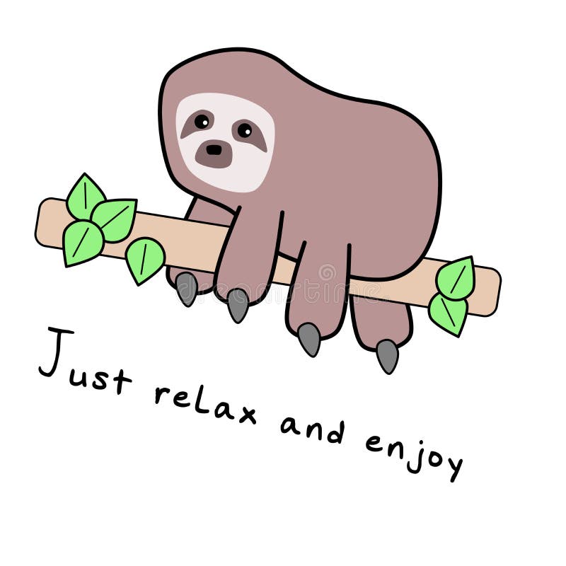 Sweet Relaxed Sloth with Tree Stock Illustration - Illustration of ...