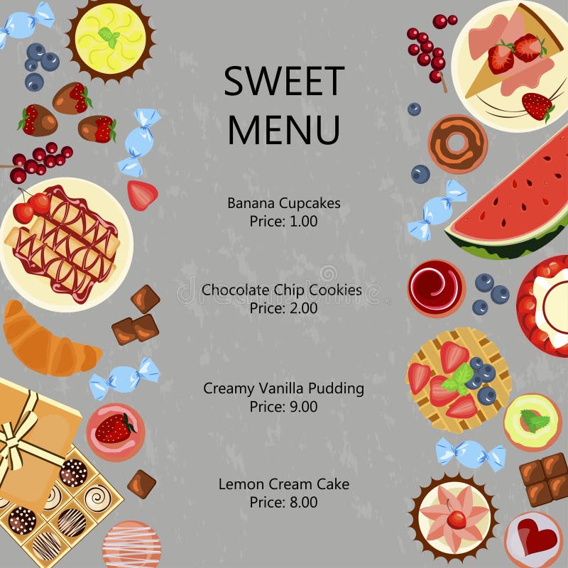 Sweet Restaurant Menu Template Stock Vector - Illustration of caramel ...