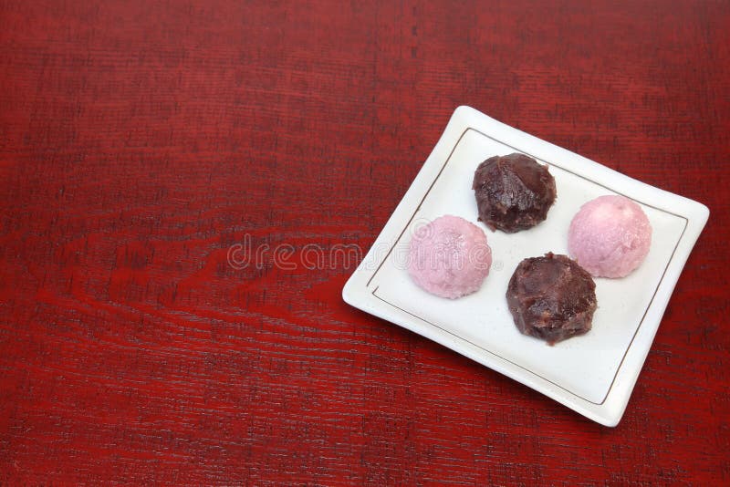 Sweet Rice Ball with Sweetened Red Beans Stock Photo - Image of wooden ...