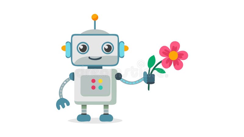 Sweet Robot Presenting a Single Red Flower, Vector Design Generative AI ...