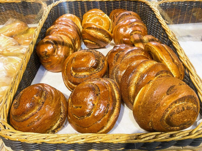 Sweet Roll at the Grocery Store Stock Image - Image of dough, golden ...