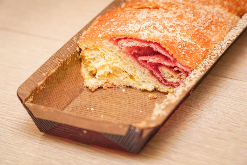 Sweet Roulade from the Store on the Table Stock Image - Image of flour ...